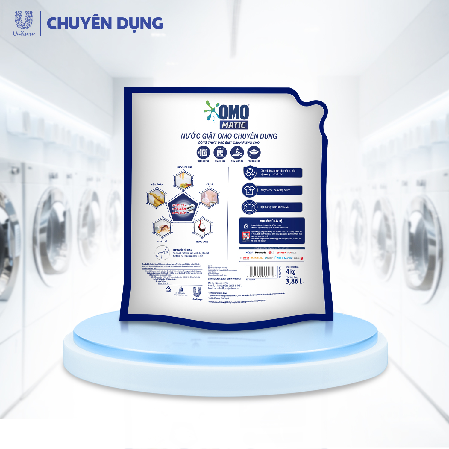 U Chuyên dụng. Nước Giặt Omo Chuyên Dụng Cửa Trước Túi 4Kg